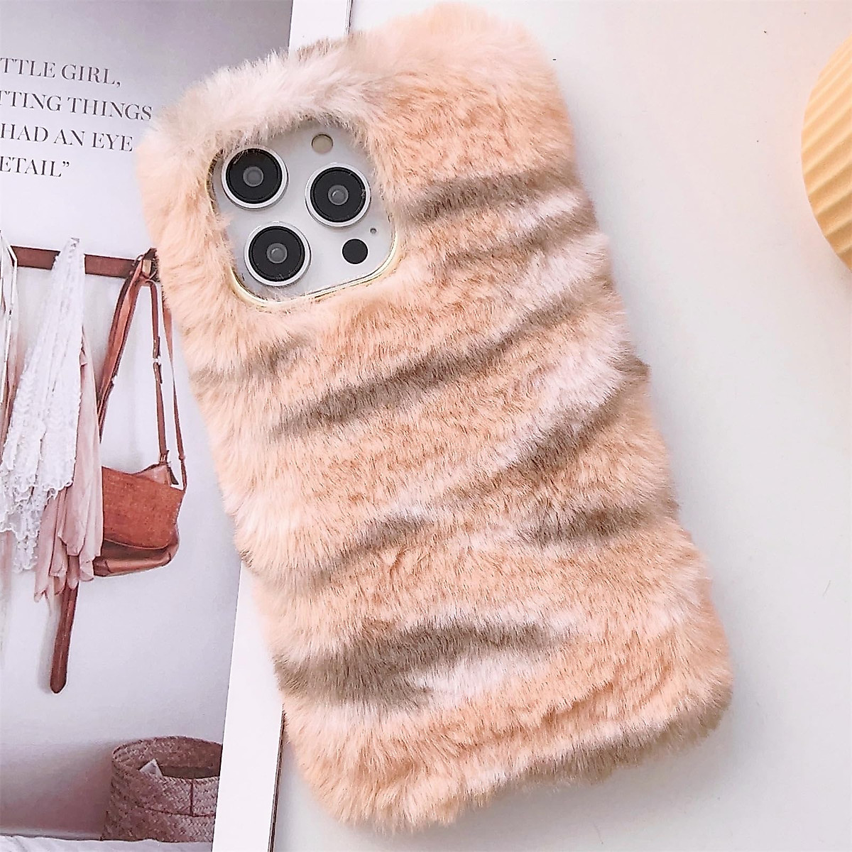 for Samsung A04/A04s Furry Phone Case, Tiger Calico Tabby Cat Striped Gradients Animal Fur Pattern Fuzzy Fluffy Soft Warm Hair Plush Phone Case