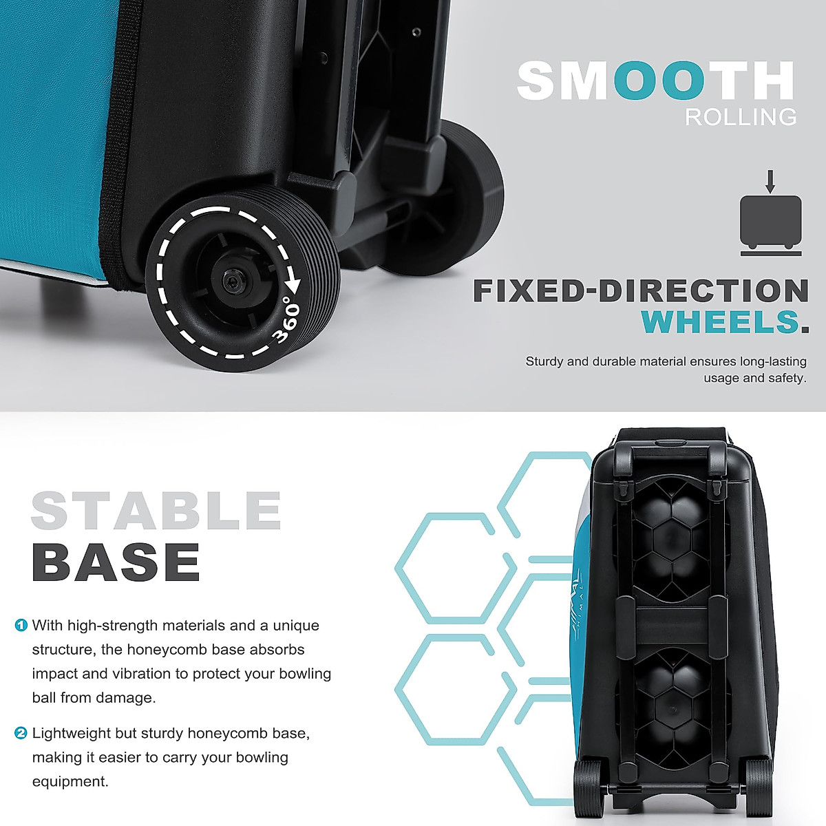 GoHimal Double Roller 2 Ball Bowling Bag with Separate Shoe Compartment for Bowling Shoes (Up To US Men Size 15) and Abundant multifunction Accessory Pocket, Upgraded fabric, Retractable Handle -