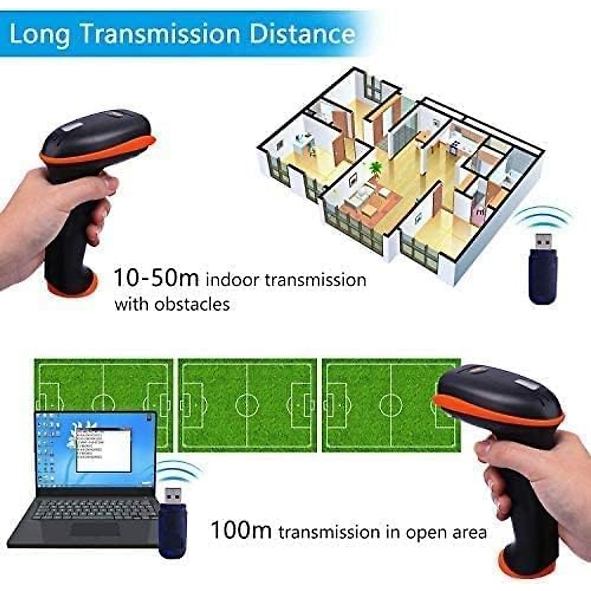 Tera Barcode Scanner Wireless 1D Laser Scanner 2-in-1 (2.4Ghz Wireless+USB 2.0 Wired) Handheld Bar Code Scanner Reader, IP54 Shockproof, for Store, Supermarket, Warehouse, Library