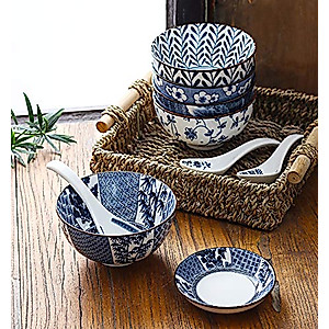Gegong 6 Pack Ceramic Bowls, Japanese Style Rice Bowls, 10 Ounces Thickening Blue and white porcelain bowls, Cereal Bowls for Kitchen, Suitable for microwave, ovens, dishwashers (mixing)