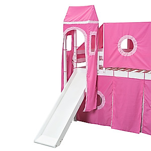 Harper & Bright Designs House Twin Loft Bed with Slide,Storage Stairs and Tent, Wood Kids Loft Bunk Bed with Tower and Ladders, Playhouse Twin Bed Frame for Kids, Teens, Boys & Girls (Twin, Pink)