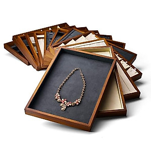 Oirlv Wood 13 Grids Necklace/Bracelet/Pendant Display Tray Jewelry Drawer Organizer Stackable Jewelry Trays(Grey)