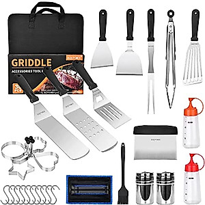 BQYPOWER Griddle Accessories Kit, 30PCS Flat Top Grill Accessories Set for Blackstone and Camp Chef Griddle, Professional Grilling Accessories BBQ Grill Tools Set, Barbecue Utensil Gifts