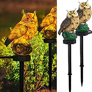 Dazzle Bright Owl Figure Solar LED Lights, Resin Garden Waterproof Decorations with Stake for Outdoor Yard Pathway Outside Patio Lawn Decor to Scare Birds Away, Brown (2 Pack)