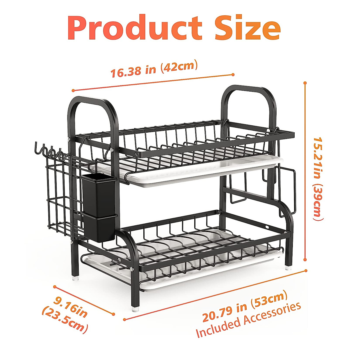 DUCHIFAD Dish Drying Rack, 2-Tier Dish Racks for Kitchen Counter, Sink Dish Drainer with Drainboard, Utensil Holder and Cutting Board Holder, Stainless Steel Kitchen Drying Rack-Black