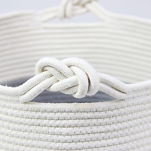 Casaphoria Woven Cotton Rope Basket with Handle for Bedroom,Round Storage Basket for Bathroom,Large Blanket Basket for Living Room,Tall Laundry Hamper Woven for Laundry,Light Gray