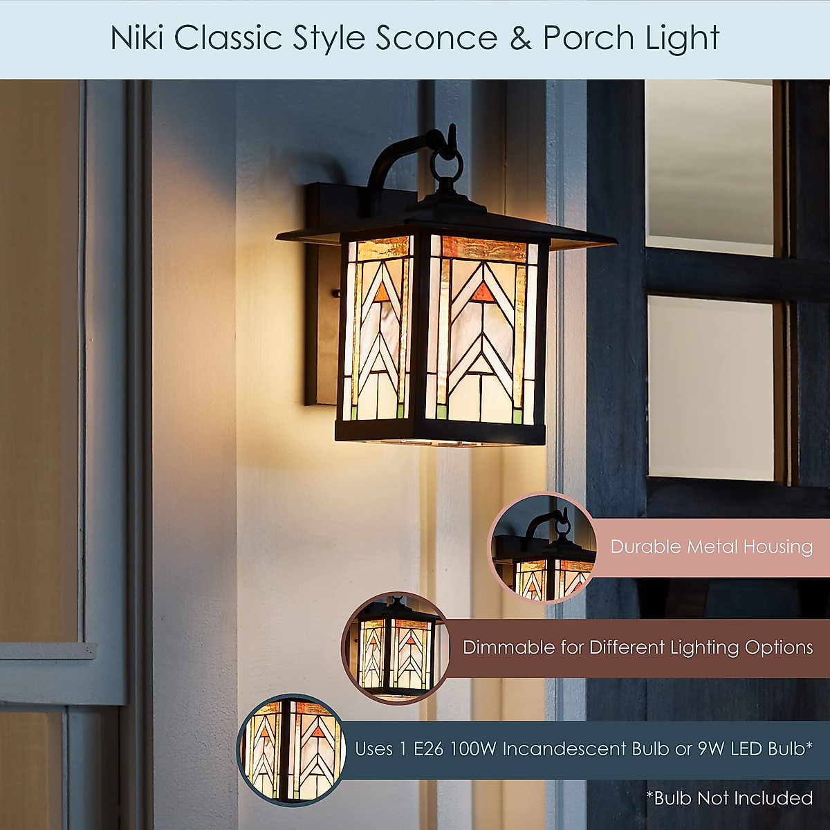 River of Goods Stained Glass Outdoor Light Fixture - 11.75" H - Mission Style Porch Light - ‎Niki