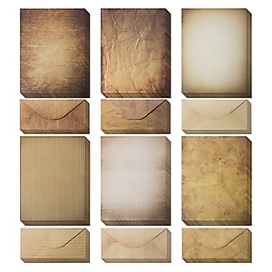 60 Vintage Paper and 60 Envelopes - 60 Sheets of Antique Looking Papers & 60 Antique Style Envelopes - Six Classic Aged Paper Designs - Vintage Printing paper, Vintage Writing Paper, 8.5 x 11 inch