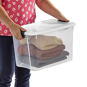 Sterilite 19859806, 30 Quart/28 Liter Ultra Latch Box, Clear with a White Lid and Black Latches, 6-Pack