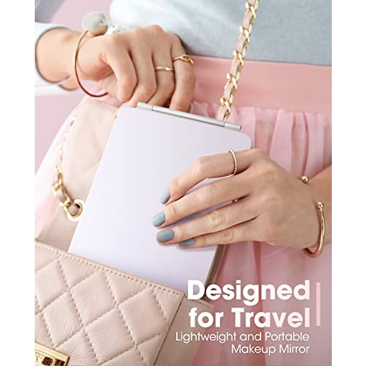 Jack & Rose Travel Mirror with Light, Folding Travel Mirror Led Lighted Makeup Mirror