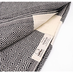 Bazaar Anatolia Turkish Beach Towel 100% Cotton Bath Towels Oversized Quick Dry Boho Farmhouse Decor Sheets Bathroom Towels Sand Free Camping Blanket 71x39 inches - Diamond Black