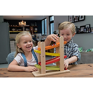 EverEarth Jr. Ramp Racer. Race Track for Toddlers and 4 Wood Cars, Race Car Ramp Set