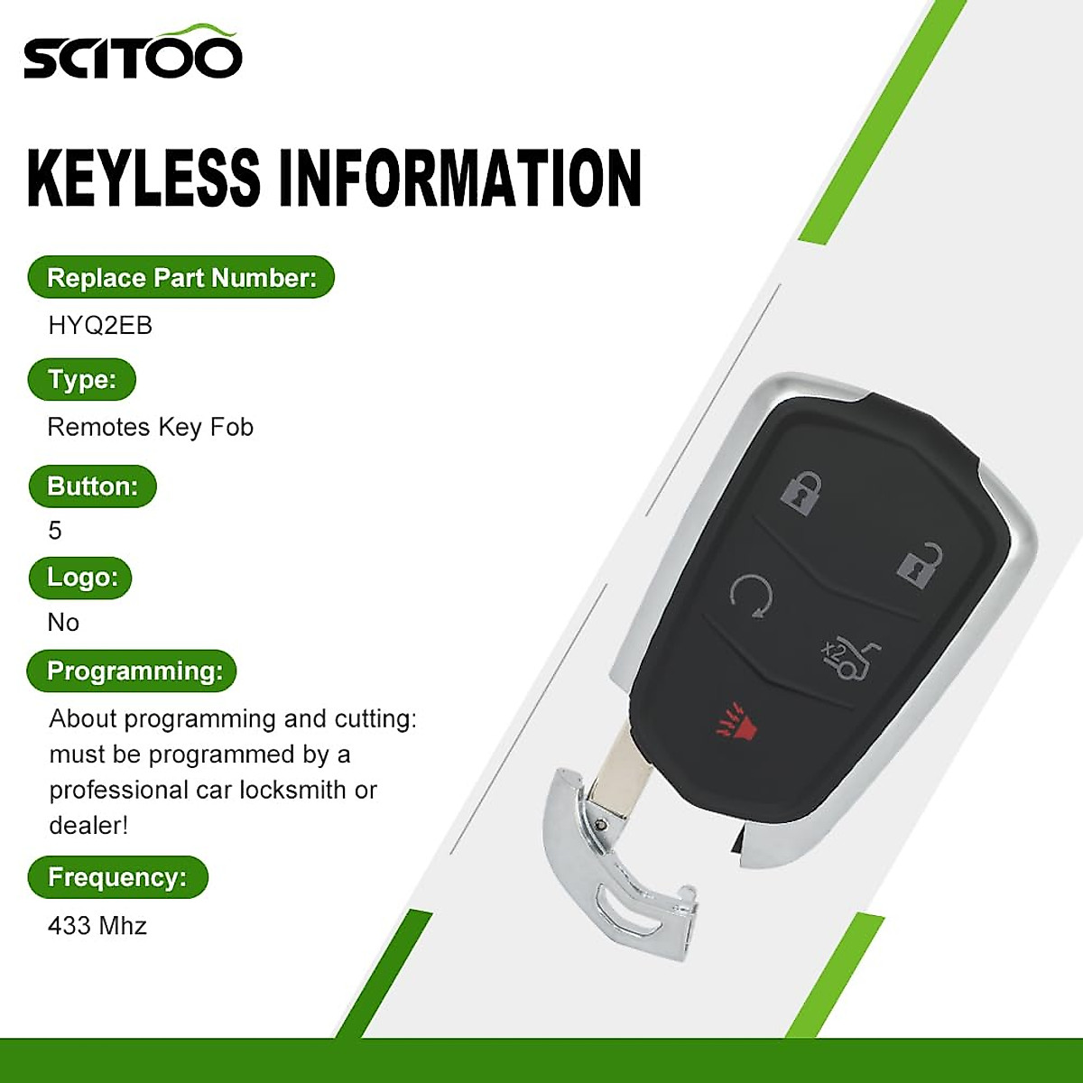 SCITOO 1 Pcs Remotes Key Fob for Cadillac ATS ATS-v Ct6 Ct6 Plug in for Cts Cts-v Cadillac Xts 2016-2020 433Mhz HYQ2EB