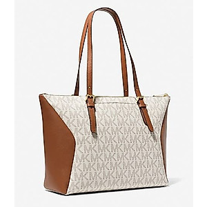 Michael Kors Coraline Large Logo and Leather Tote Bag (Vanilla)