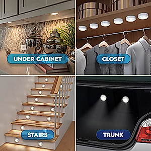 Brilliant Evolution Stick On Lights with Remote - Lights for Under Cabinets in Kitchen - Under Cabinet Lighting - Wireless Tap On LED Puck Lights - Under Counter Lights - Battery-Powered Lights (3pk)