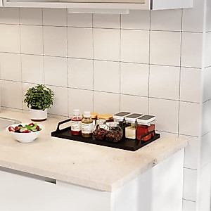 HORIAMIT Coffee Table Tray, Serving Tray Snack Tray Rectangle Black Metal Tray with Handles 16.7x9.5 inches, Vanity Tray Bathroom Organizer Kitchen Tray for Counter