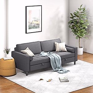 CECER Reversible Sleeper Sofa Bed with Cushion, Modern Pull Out Futon Couch Bed for Living Area, Big 2-in-1 Couch for Apartment, Office, Bedroom, Dark Grey