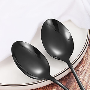 16Pcs Black Dinner Spoons,7.3" Tablespoon Silverware,Stainless Steel Titanium Black Plating Soup Spoons,Mirror Polished Table Spoon Set for Home Kitchen or Restaurant,Dishwasher Safe