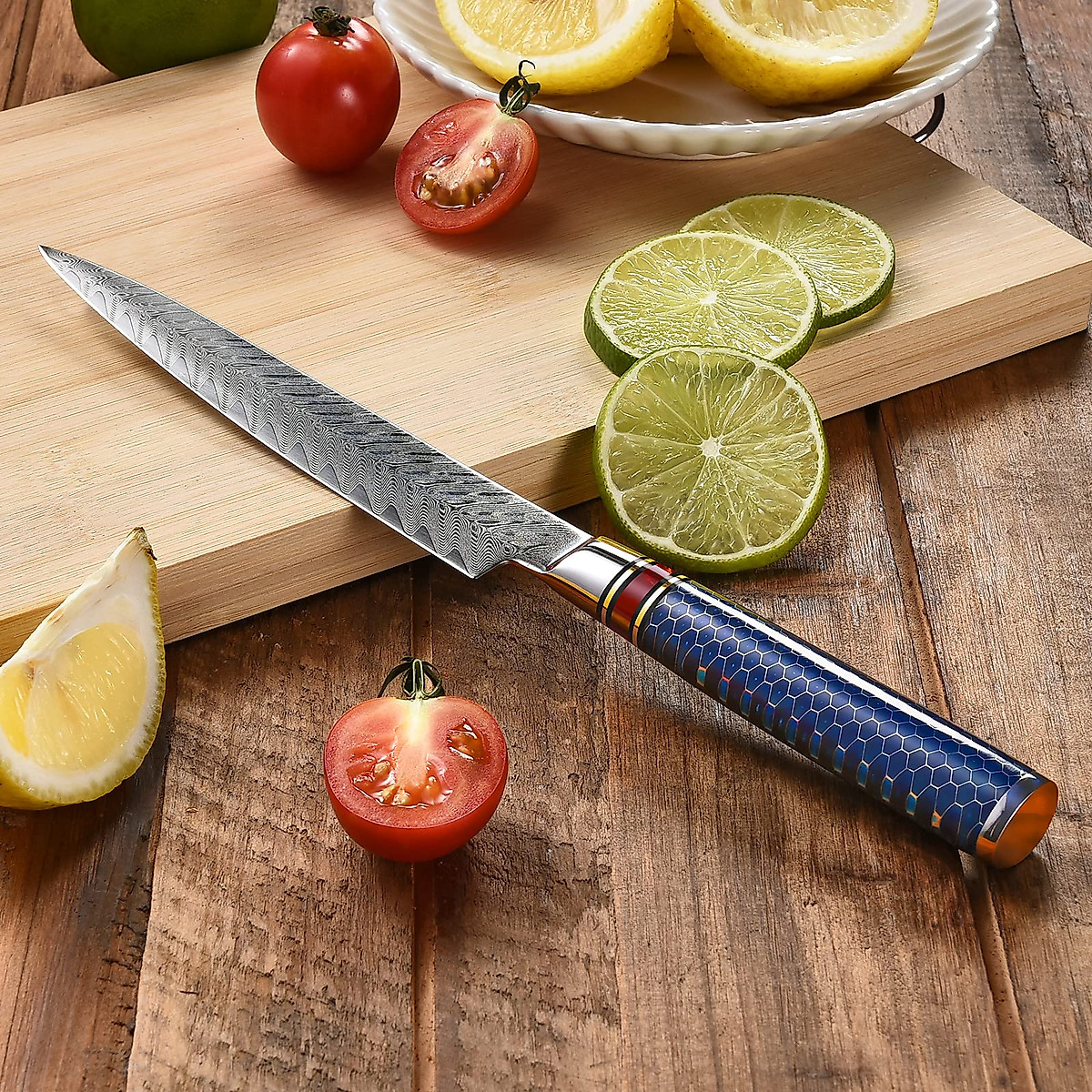 Utility Paring Knife 6 Inch Chef Knife Damascus Chefs Knife Utility Kitchen Knife Fruit Knife Japanese VG10 Kitchen Paring Knives High Carbon 67-Layer Gyuto Chef Knife Chopping Carving Knives