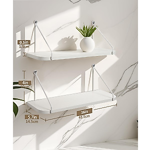 Afuly White Shelves for Wall, Floating Shelf Bathroom, Wall Mounted Shelves for Bedroom Living Room, Over Toilet Shelves Storage Display Organizer Modern Home Decor, 16inch Set of 2