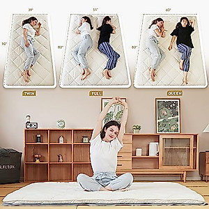 Dr.Futon Japanese Floor Futon Mattress Traditional Cotton Shikibuton Foldable Roll Up Bed Queen