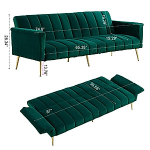 TTGIEET 75'' W Modern Velvet Sofa Couch，Mid Century Loveseat Living Room Furniture with Golden Legs, Tufted Upholstered Love Seats for Small Space, Apartment, Bedroom, Office （Green）