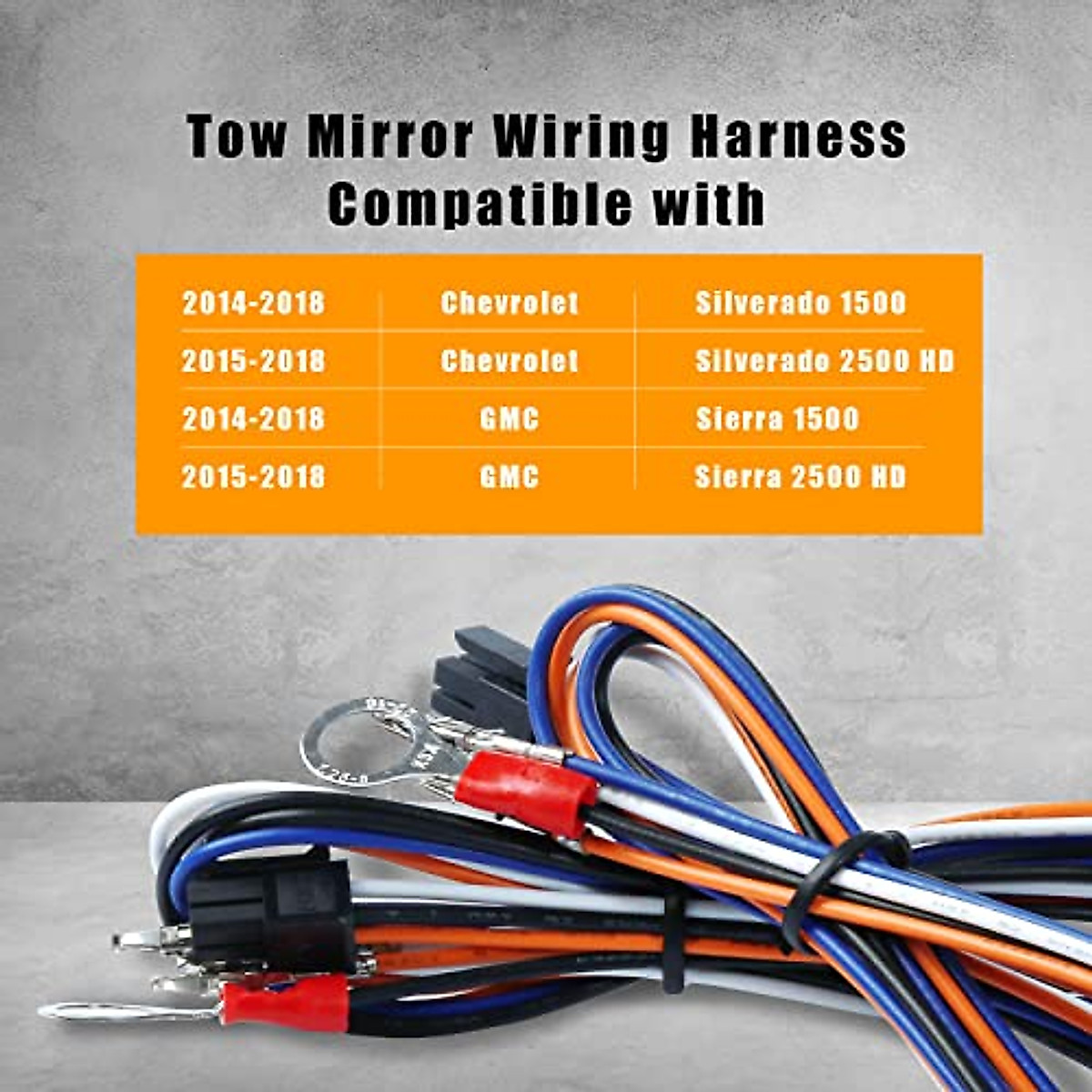 Tow Mirrors Wiring Harness Compatible with Chevrolet Chevy Silverado GMC Sierra 1500 2500 HD 2014-2018 Cargo Lights Running Lights Turn 2Pcs