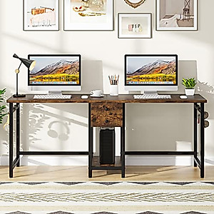 Tribesigns 79 Inch Extra Long Desk, Double Desk with 2 Drawers, Two Person Desk Long Computer Desk with Storage Shelves, Writing Table Study Desk for Home Office, Rustic Brown