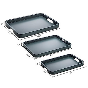 YOUEON Set of 3 Bamboo Serving Trays with Handles, 16/14/13 Inch Nesting Trays for Coffee Table, Blue Decorative Tray, Perfume Tray, Ottoman Tray, Bamboo Trays for Food, Breakfast, Coffee, Tea