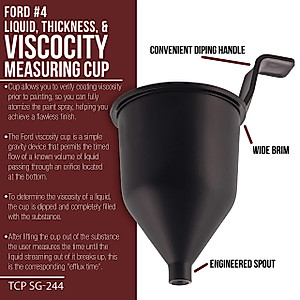 TCP Global Brand SG244 Liquid Thickness & Viscosity Measuring Cup Ford # 4 Four, Viscosimeter to Measure Paint