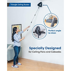 Rocktex Feather Duster Kit with 5.6ft Extension Pole, 4 Dusting Brush for Cleaning Home Wall Ceiling Fan Cobweb, Microfiber Static Washable Dusters, Black Dark Gray