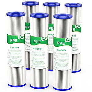 VEGEBE 20 Micron Water Filter 10" x 2.5", 10-inch Whole House Sediment Pre-Filters for Well & Tap water, Replacement Cartridge for FXWPC, EQ-PFC35, ECP5-10, S1, 3WH-STDPL-F02, SPC-25-1005, 6-Pack