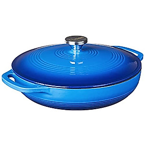 Lodge 3.6 Quart Enameled Cast Iron Oval Casserole With Lid – Dual Handles – Oven Safe up to 500° F or on Stovetop - Use to Marinate, Cook, Bake, Refrigerate and Serve – Caribbean Blue
