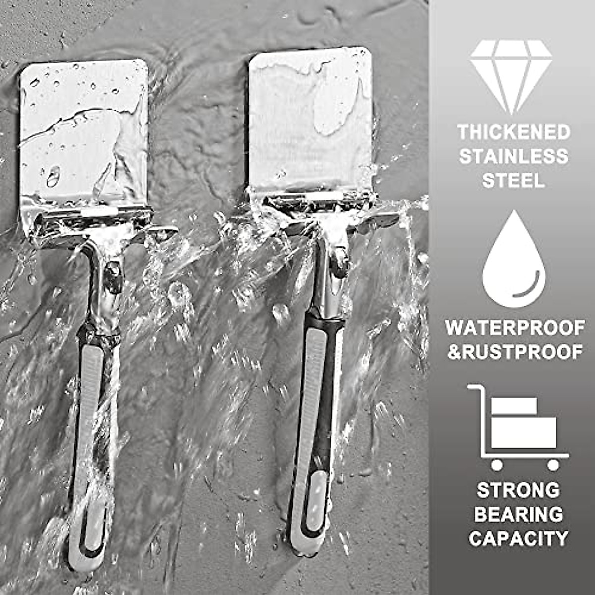 BYFU 8 Pack Adhesive Razor Hooks Shaver Hook Hanger, Heavy Duty Stainless Steel Wall Holders for Bathroom Kitchen Closet Organizer