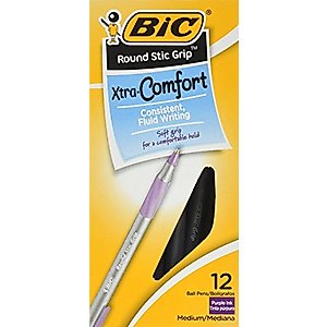 BIC Round Stic Grip Xtra Comfort Ballpoint Pen, Medium Point (1.2mm), Purple, 12-Count