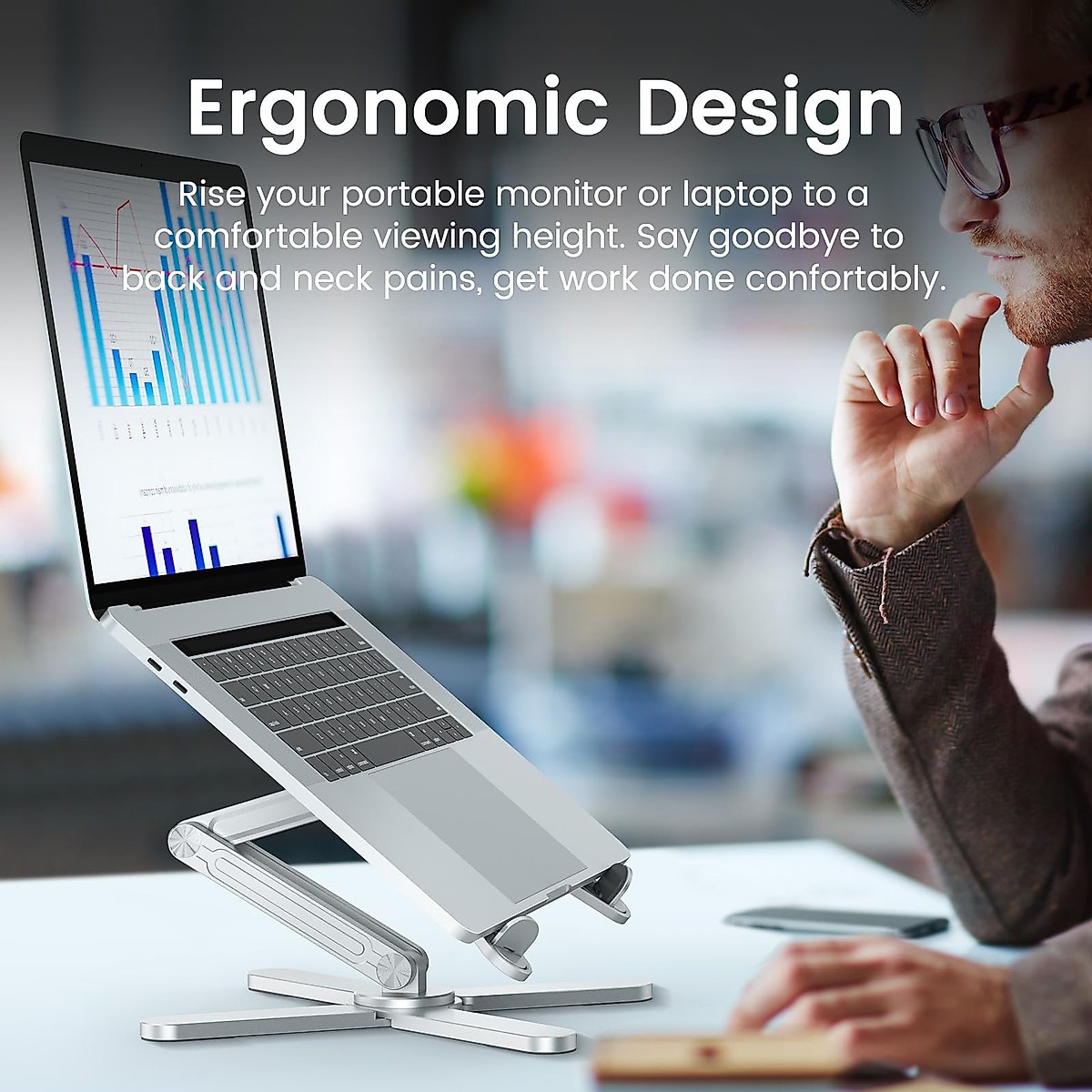 Lepow Portable Monitor Stand for Desk, Adjustable Laptop Riser ABS+Silicone Foldable Portable Monitor Holder, Space-Saving and Stable Notebook Stand for Below 15.6” Portable Monitor, Laptops,Tablet