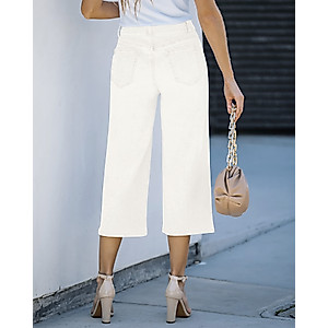 Vetinee Women's High Waisted Capri Pants, Denim Jeans, X-Large, Brilliant White