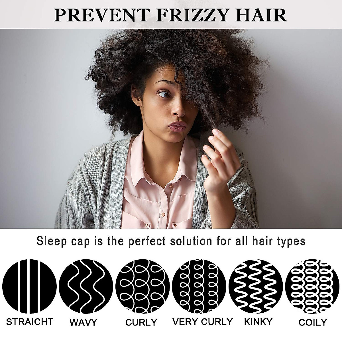 6 Pieces Satin Lined Sleep Cap Slouchy Beanie Slap Hat Night Hair Wrap Caps for Women Girls, One Size (Black, Navy Blue, Khaki, Army Green, Wine Red, Dark Grey)