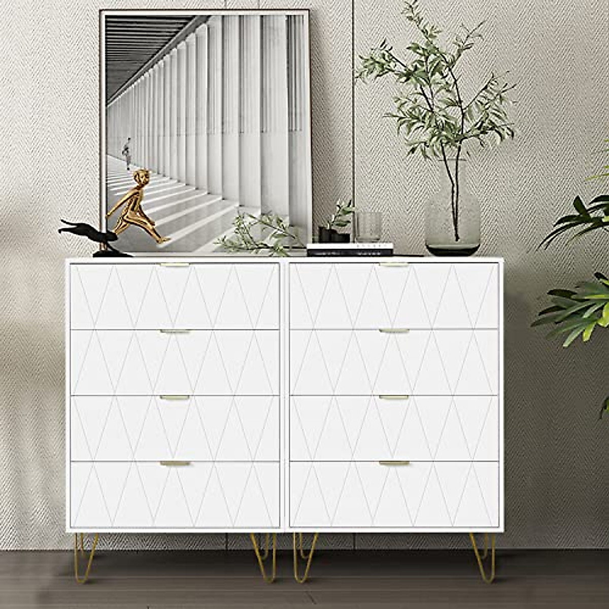 Scurrty 4 Drawer Dresser, Storage Cabinet, Tall Drawers Chest Organization for Closet, Bedroom, Office File Nightstand, Living Room, Entryway with 4 Metal Legs Anti-Tipping Device(Set of 1, White)