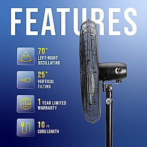 Tornado Commercial Industrial 3 Aluminum Blade Stationary Pedestal Fan, 30 Inch, Oscillating, High Velocity 8850 CFM, UL Safety Listed, Black (30 Inch Oscillating)