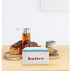 First of a Kind Ceramic Butter Box, Red, White & Blue - Vintage Butter Keeper Dish with Lid - Farmhouse Kitchen Decor - Butter Storage Container for Refrigerator - Butter Holder Container Box