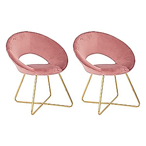 CangLong Modern Velvet Accent Upholstered Make-up Stool Home Office Guest Reception Dining Leisure Lounge Chairs with Golden Legs Set of 2, Pink 1