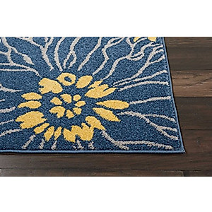 Nourison Passion Blue 6'7" x 9'6" Area-Rug, Floral, Farmhouse, Easy-Cleaning, Non Shedding, Bed Room, Living Room, Dining Room, Kitchen, (7' x 10')