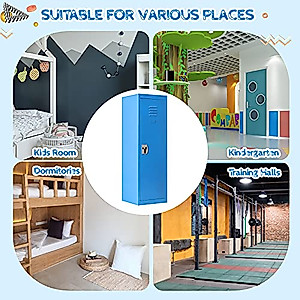 Costzon 48" Kids Locker Cabinet, Daycare Metal Coat Locker w/Hanging Rod & Shelf for Kids Room Bedroom School Classroom, 2-Tier Storage Locker w/ 2 Keys for Toys, Clothes, Sports Gear, Blue