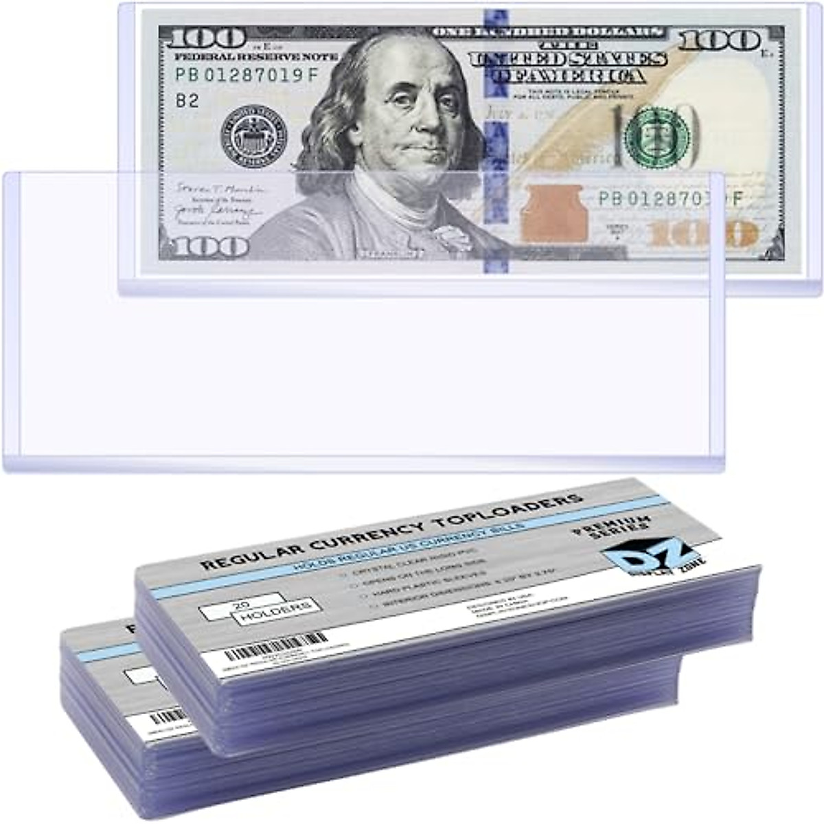 Display Zone Regular Dollar Bill Currency Toploads, Protective Paper Money Sleeves for Collectors, Crystal Clear Plastic Holders for Cash, 40-Count