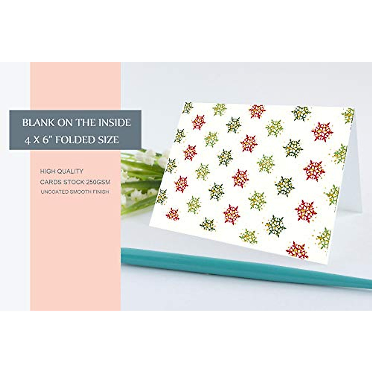 Classic Christmas Cards Boxed Bulk Set 36, Red and Green Merry Christmas Ornament Sparkle Glitter 6 Assortment for Winter Happy Holiday Greetings, Blank On the Inside, Envelopes and Stickers Included