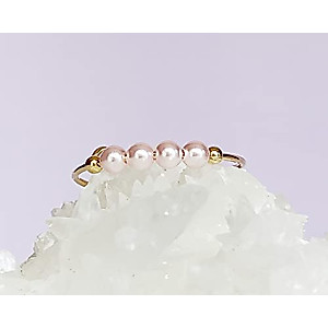 Pink Pearl Spinner Fidget Ring, Sterling Silver 14K Gold-Filled Open Wire Band, Helps Relieve Stress Anxiety Worry, Adjustable Ring, Jewelry Inspirations