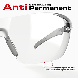 IMPACTABLE ANSI Z87.1 Safety Glasses, Anti-Fog UV Impact Scratch Resistant for Eye Protection at Work, Sports, Shooting, Pickleball, Clear Wraparound Lenses, No-Slip Nose Grip, Grey and Black, 1 Pack