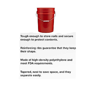 5 Gallon Buckets Six (6) Pack | Plastic | Red