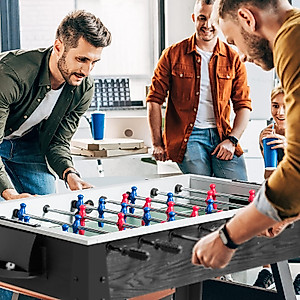 RELAX4LIFE 48'' Foosball Table, Wooden Soccer Game Table with 2 Footballs, Score Devices, Recreational Foosball Games for Kids & Adults, Arcade Table for Pub, Bars, Parties Family Night Game (Black)